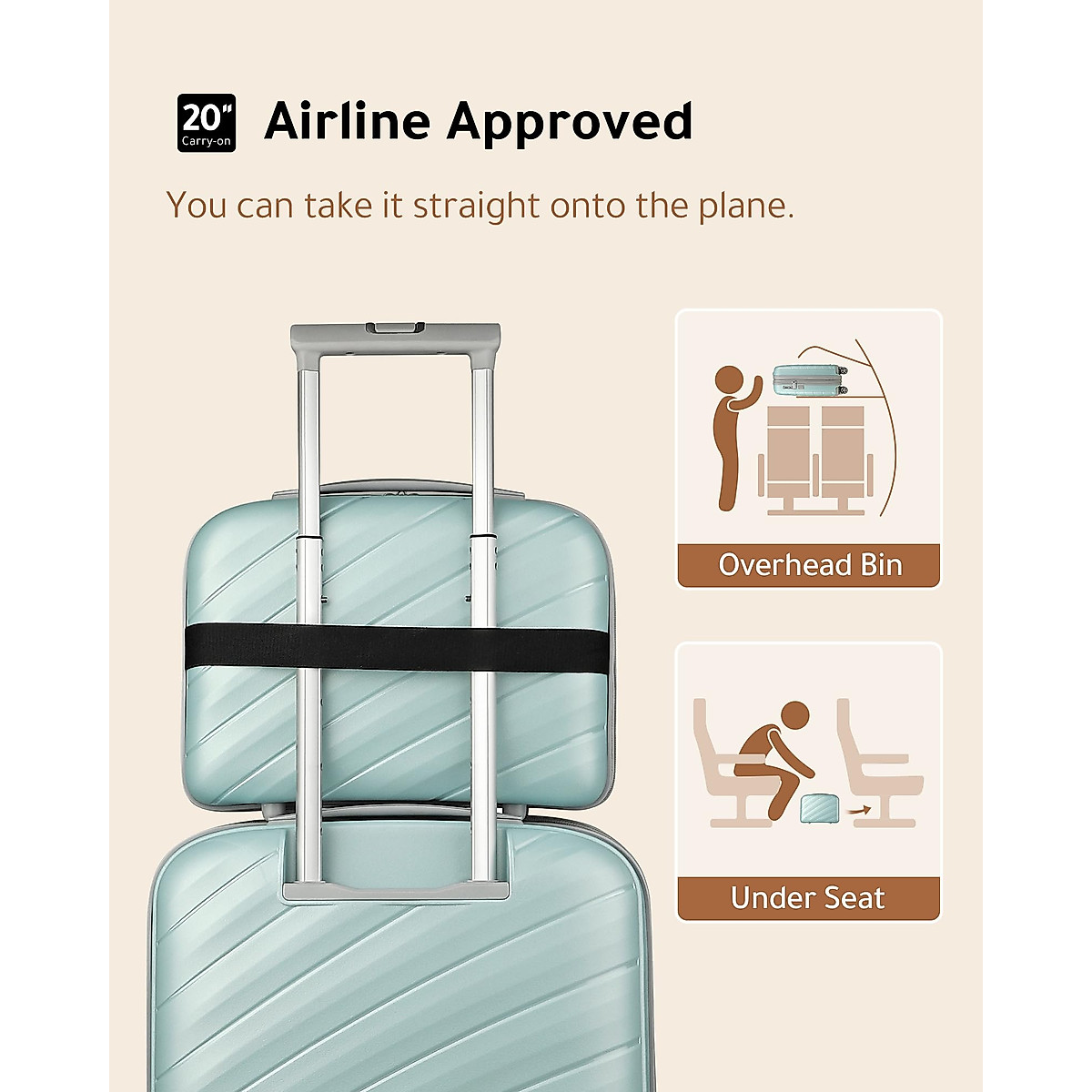 LUGGEX Carry on Luggage, Lightweight Suitcase 2 Piece with Spinner Wheels (Green, 14/20)