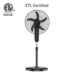HOLMES 18" Stand Fan, 75° Oscillation, 3 Speeds, 5 Blades, Adjustable Height, 25° Head Tilt, Ideal for Home, Bedroom or Office, Black