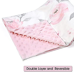 PHF Minky Baby Blanket for Girls, 30x40 Inches Soft Double Layer Baby Blankets with Dotted Backing, Receiving Blanket Bed Throws for Newborn, Infant, Babies, Floral