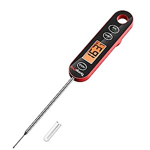 TempPro E30 Digital Meat Thermometer with Long Probe Kitchen Instant Read Cooking Food Thermometer for BBQ Smoker Grilling Oil Deep Fry Candy Thermometer with Large Backlit Display, Black/red