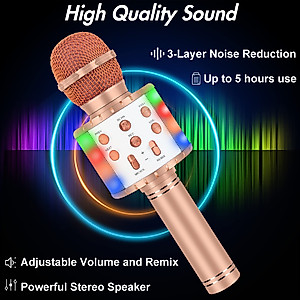 Winique Karaoke Machine for Kids, Bluetooth Mini Karaoke Machine with LED Lights, Christmas & Birthday Gift for All Ages 3 4 5 6 7 8 9 10+ Year Old Girls & Boys, Singing Anytime Anywhere (Rose Gold)