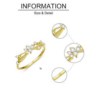 ELFRONT Mother's Day Gift for Wife 14K Gold Bow Rings 14kt Yellow Gold Crown Engagement Rings Wedding Ring Promise Jewelry Rings for Women Wife Gifts