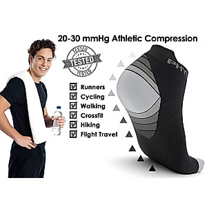 Physix Gear Sport Low Cut Socks Men & Women - Ankle Compression Running Socks (2Pair Blk-Gry L/XL)