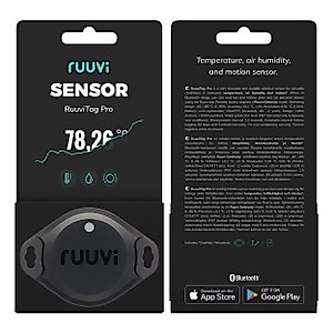 RuuviTag Pro 3in1 Wireless Bluetooth Temperature (°C/°F), Air Humidity and Motion Sensor. Alerts & History. Free Android/iOS apps. Integrates with Victron, Homey, and Home Assistant. Made in Europe.