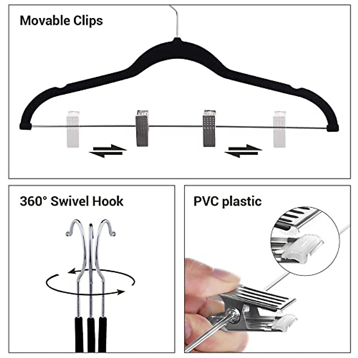 SONGMICS 30 Black Skirt Hangers Bundle with 24 Light Pink Pants Hangers, 16.7-Inch Coat Hangers with Moveable Clips, Heavy-Duty, Black and Light Pink UCRF12B30 and UCRF14PK24