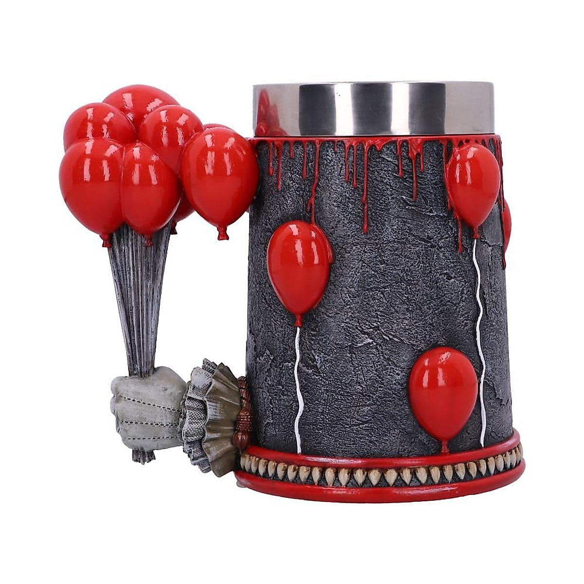 Nemesis Now IT Pennywise Clown Tankard, Hand-Painted Resin, Time to Float, Horror Movie Merchandise, Red Balloons Handle, 15.5cm