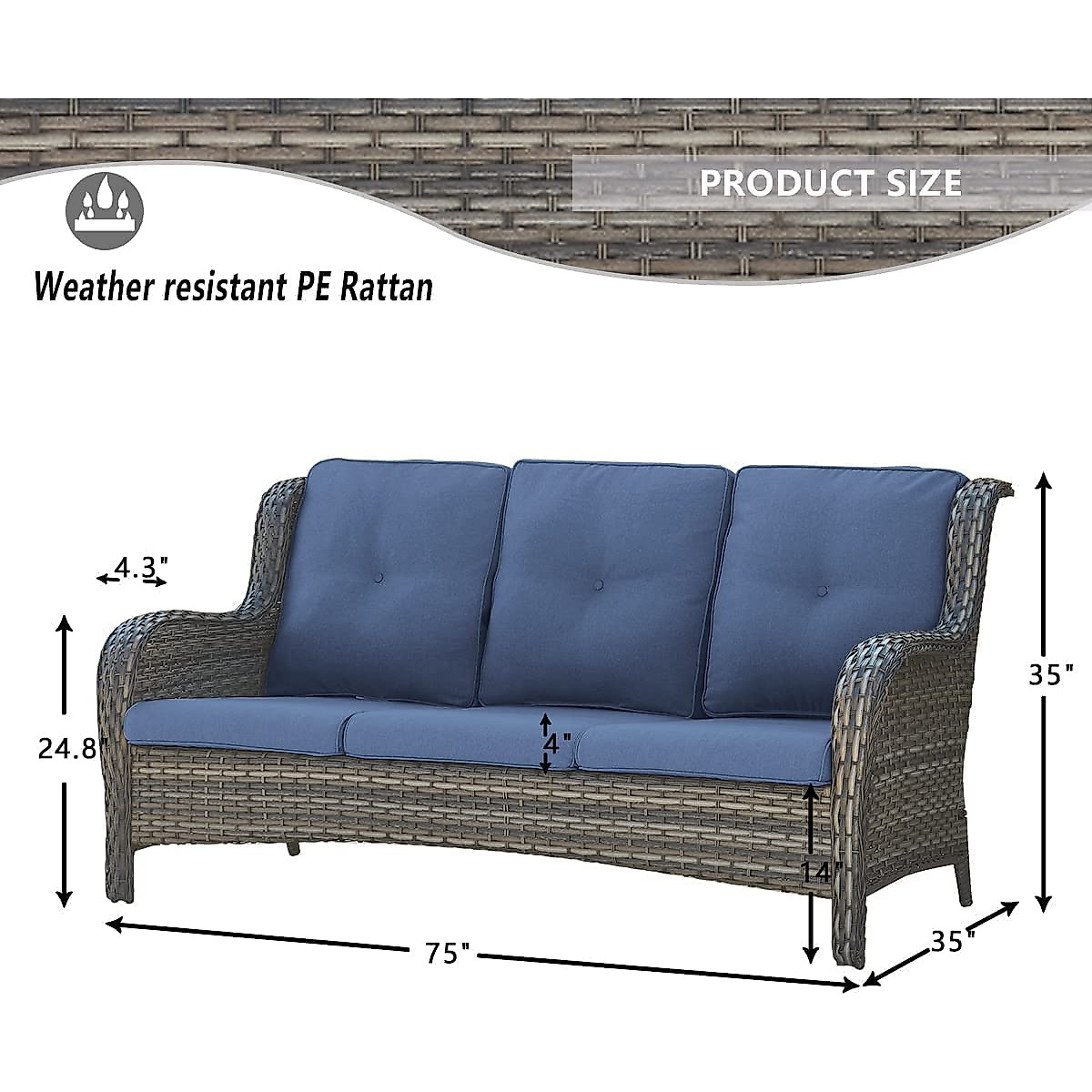 HUMMUH Patio Furniture 6 Pieces Outdoor Furniture Set Wicker Outdoor Sectional Sofa with Swivel Rocking Chairs,Patio Ottomans,Patio Coffee Table