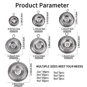 THKFISH Fishing Weights Sinkers Disc-Sinkers Surf Fishing Weights Coin-Sinkers Catfishing Tackle Saltwater -1oz-10PCS