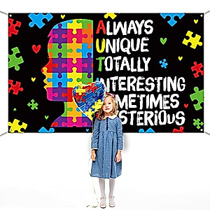 Nepnuser Autism Awareness Photo Booth Backdrop Inspirational Support April Decoration Puzzle Piece Children Indoor Outdoor Wall Decor-5.9×3.6ft