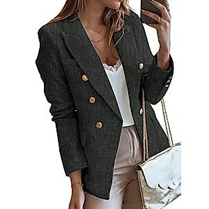 Happy Sailed Womens Tweed Blazer Jackets Fashion Double Breasted Lapel Collar Business Blazers with Pockets Long Sleeve Open Front Office Professional Blazer Work Suits 2023 Black Large