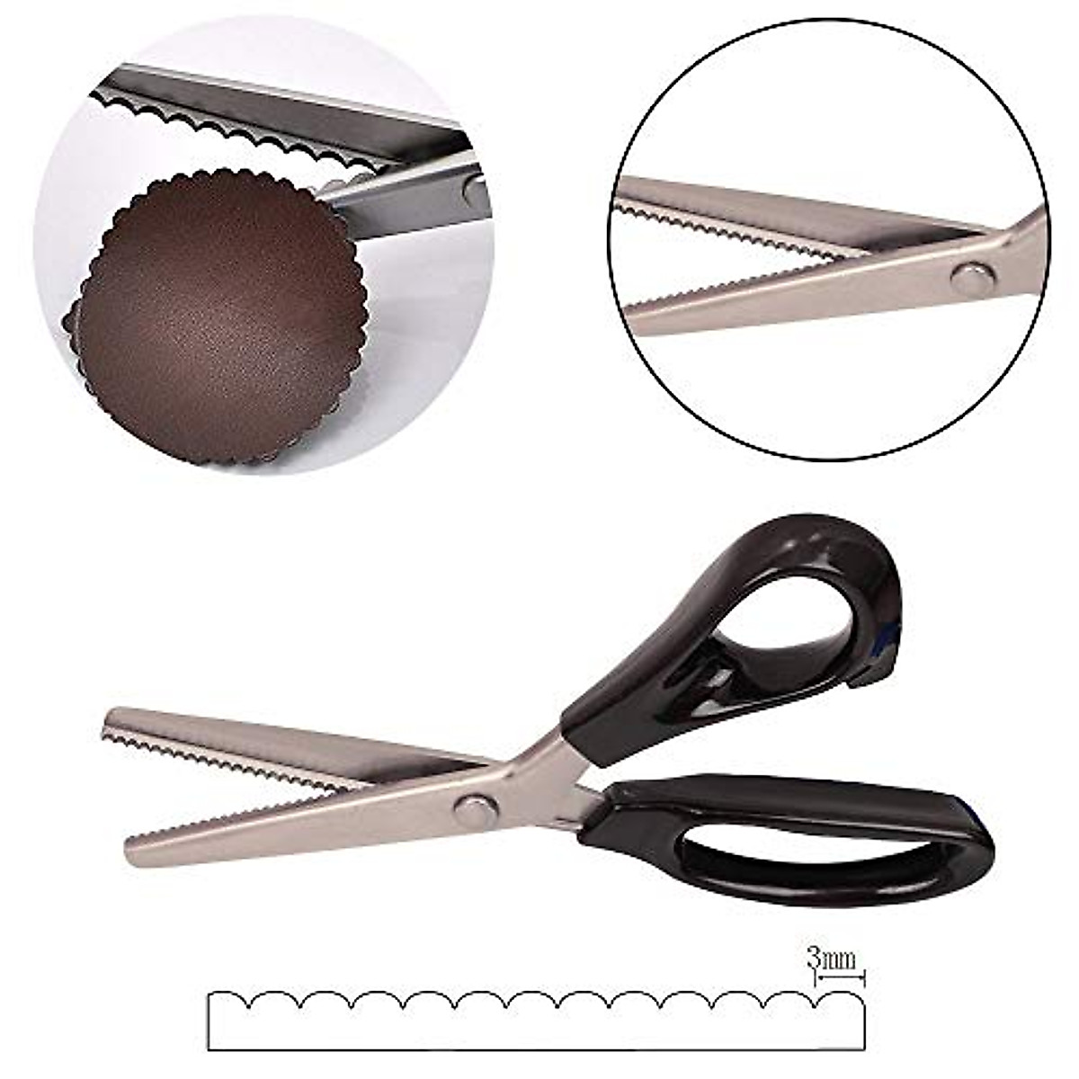 Serrated Scalloped Edge Pinking Shears, Multifunction Stainless Steel Shears Tailor Scissors, Professional Zig-Zag Cut Scissors, Sewing Craft Cut Paper Clothing Fabric for Home (3mm, Scalloped)