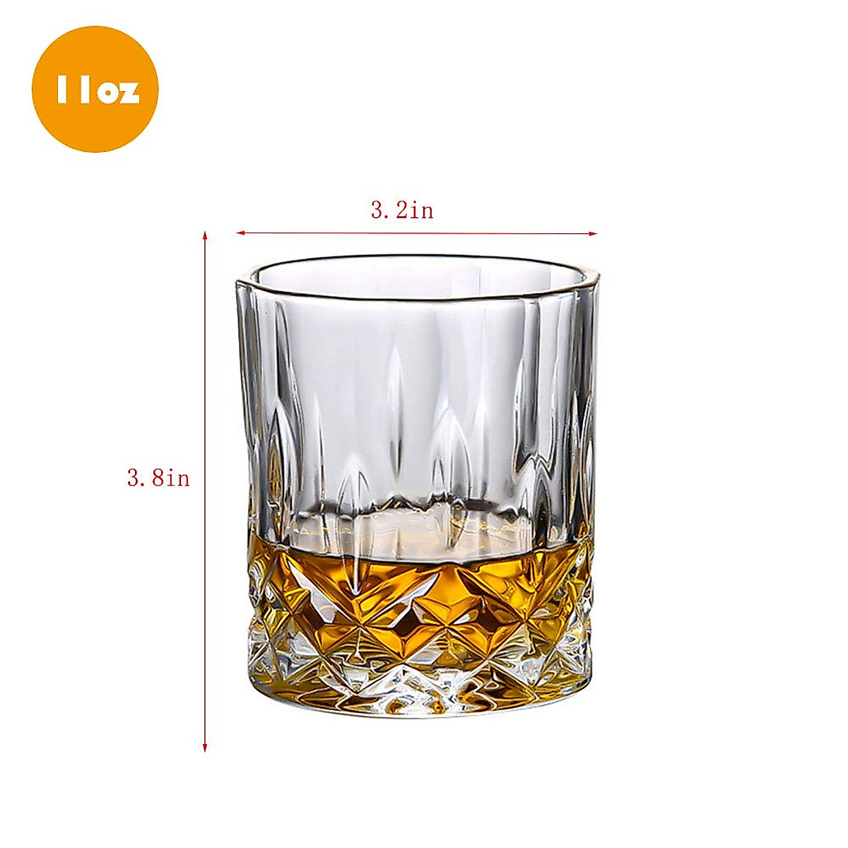Hovico Crystal Whiskey Glass, Old Fashioned Whiskey Glasses, 11 Oz Unique Bar whiskey glasses For Scotch, Bourbon, Liquor and Cocktail Drinks - Set of 6