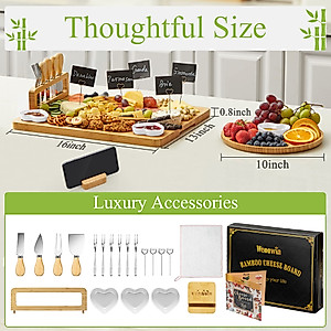 Weoowin Bamboo Charcuterie Boards - Cheese Board and Knife Set, Unique Housewarming, Thanksgiving, Wedding, Birthday, Love Gifts for Couple, Christmas, Bridal Shower Gift (White)