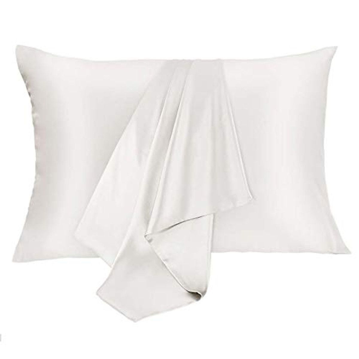 JOGJUE Silk Pillowcase for Hair and Skin 2 Pack 100% Mulberry Silk Bed Pillowcase Hypoallergenic Soft Breathable Both Sides Silk Pillow Case with Hidden Zipper, Standard Size Pillow Cases (White)