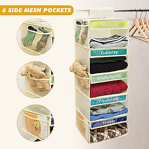 Weekly Clothes Organizer for Kids-Hanging Closet Organizer Kids Weekday-Kids Weekly Clothes Organizer-Days of The Week Clothing Organizer-Monday to Friday Clothes Organizer(Beige)