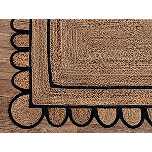 ROYAL ARTS & CRAFTS 2x3,3x5,4x6,5x7,6x9,8x10,9x12 Black Color Scalloped Design Jute Rug Kitchen Rug/ Patio Rug/ Hallway Rug/ Entryway Rug/ Outdoor Rug (3x4 Ft Area Rug)