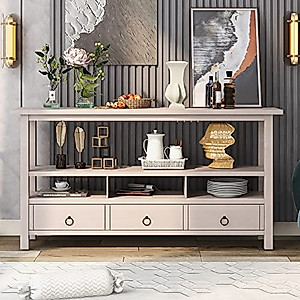 LUMISOL Entrayway Console Table Sofa Table Buffet Server with Double Storey Tabletop, 3 Drawers and 3 Intermediate Compartments for Living Room (Gray Wash)
