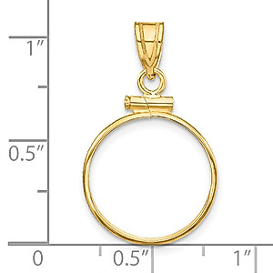 Avariah Wideband Distinguished Coin Jewelry 14k Yellow Gold Polished 16.5mm x 1.35mm Screw Top Coin Bezel Pendant - 28.4mm