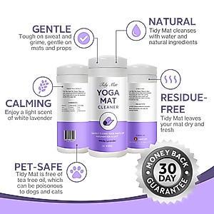Tidy Mat Yoga Cleaner Wipes – White Lavender Scent, 30 Count