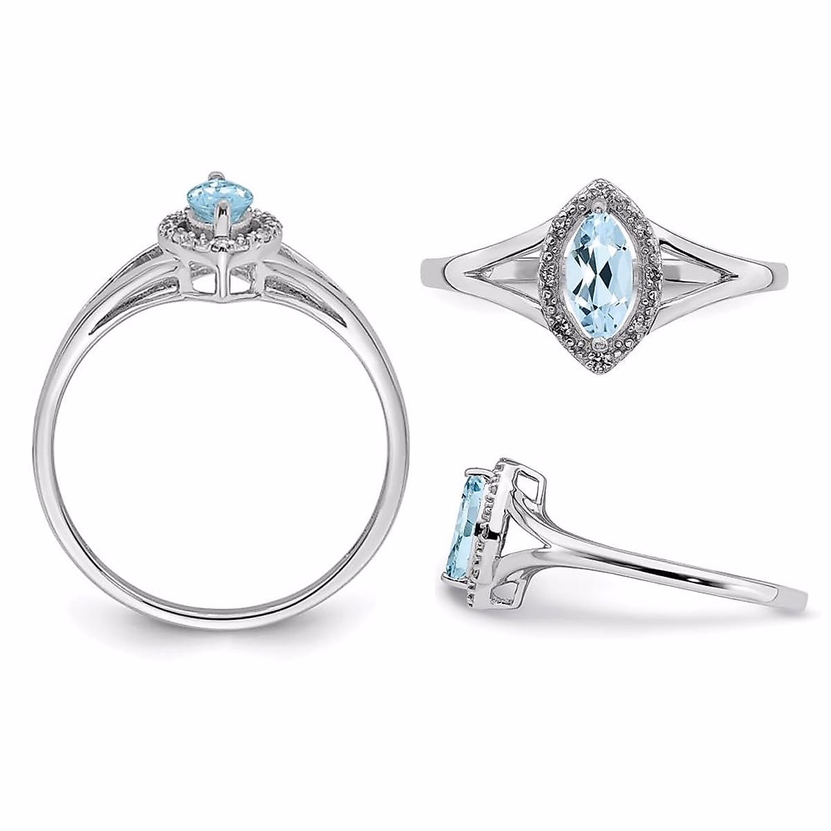 Gem And Harmony 1/5 Carat (ctw) Marquise-Cut Aquamarine Ring in Sterling Silver