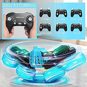 TRIPLEFINE Remote Control Car for Boy 8-12, 2.4GHz LED Fast RC Stunt Car, 4WD Double Side 360° Rotating RC Truck with Rechargeable Battery(Bule)