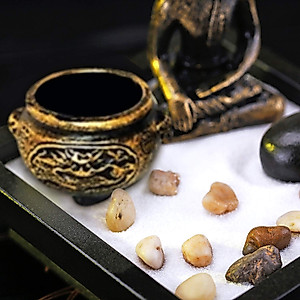 Royal Brands Zen Garden with Buddha, Rake, Rock Candle, and Incense Holder – Peace and Tranquility (9"x6"x7")