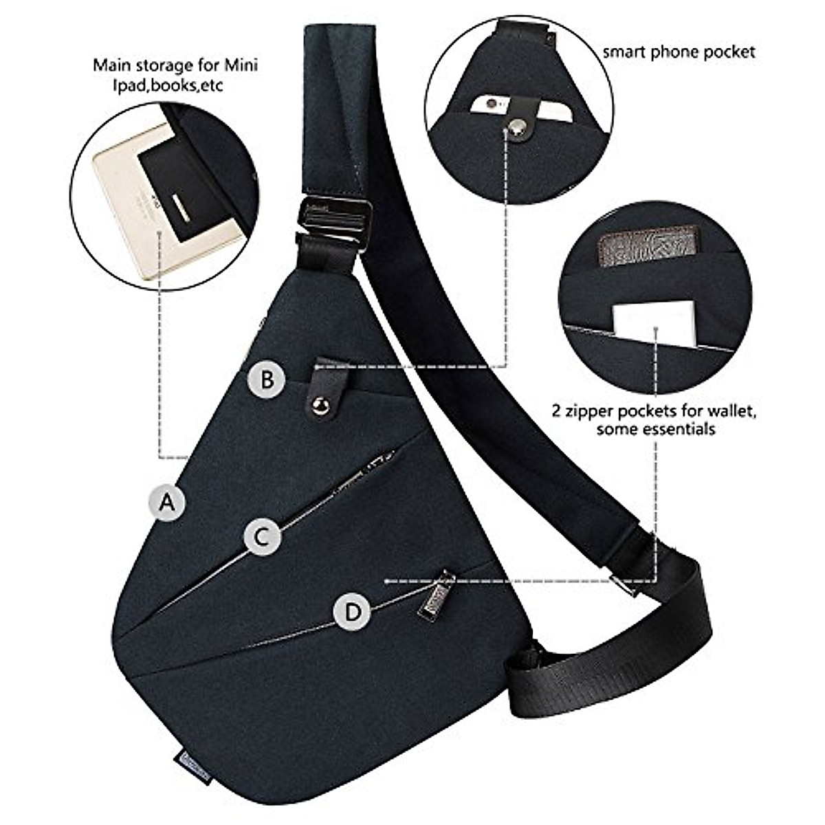 weiatas Sling Bag Chest Shoulder Backpack Crossbody Bags for Men Women Travel Outdoors (Black)
