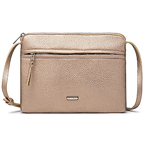 DAVIDJONES Top Zip Crossbody Bags for Women, Faux Leather Metallic Envelope Shoulder Bag Cell Phone Crossbody Purse with Long Strap-Champagne