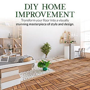 Acacia Wood Interlocking Deck Tiles for Outdoor/Indoor - (Pack of 10) 12"x12" All Weather Balcony Flooring - Snap Click Together Patio Tiles - Portable Waterproof Dance Floor Covering, Outside Walkway