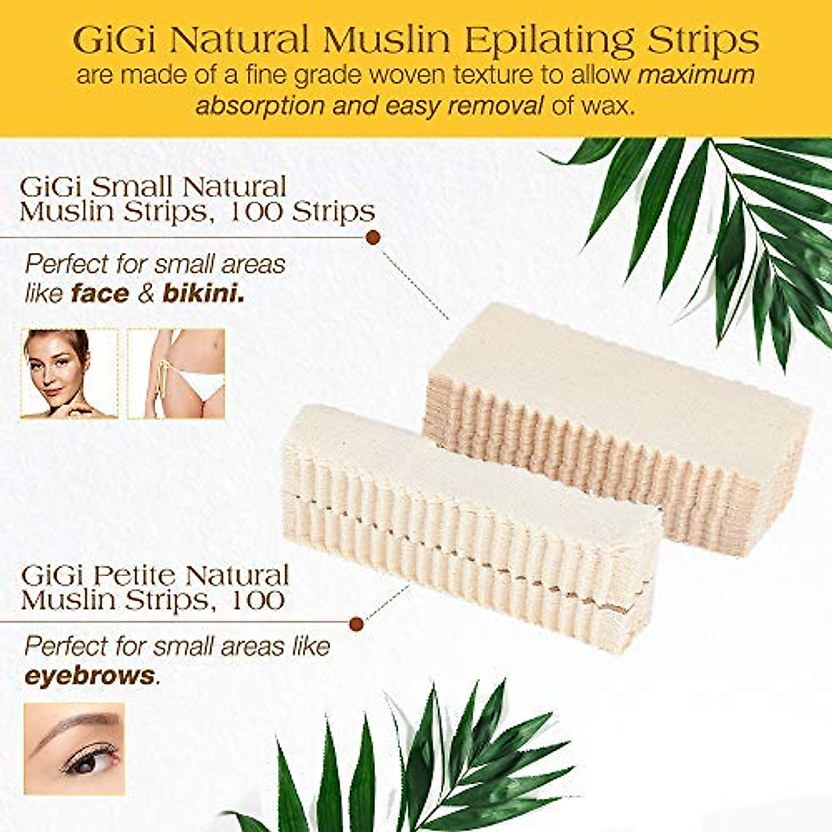 GiGi Petite & Small Muslin Strips 100 Ct Each, 200 Pack