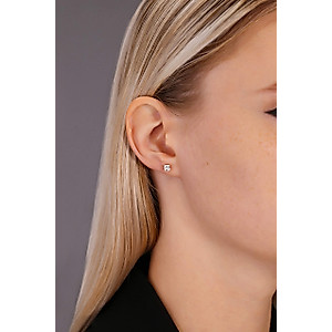 14k Yellow Gold Solitaire Square Princess-cut CZ Stud Earrings with Secure Screw-backs (4mm)…