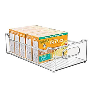 mDesign Wide Plastic Kitchen Storage Container Bins with Handles -Organization in Pantry, Cabinet, Refrigerator or Freezer Shelves - Food Organizer for Fruit, Yogurt, Squeeze Pouches - 2 Pack - Clear