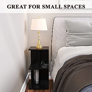 ZGREN End Table with Charging Station, Narrow Side Tables for Small Spaces with USB Ports and Outlets Rolling Bedside Nightstand Sofa Couch Side Slim Shelf Night Stand for Living Room, Bedroom, Black