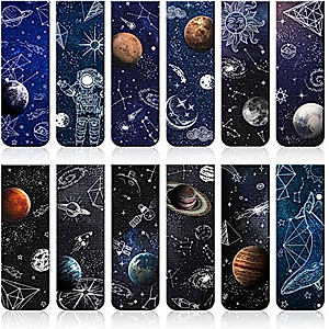 12 Pieces Magnetic Bookmarks Space Moon Roaming Bookmarks Magnetic Page Clip Space Assorted Book Markers Set for Students Reading, 12 Styles