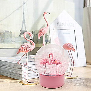 Mingfuxin Snow Globe, Pink Flamingos Snow Globe for Kids, Glitter Glass Snowglobes for Women Girls, Snow Globes Home Office Table Decor Birthday Gift, 100MM Pink Flamingos Valentines Snow Globe