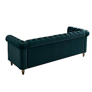 EMKK Large Chesterfield Sofa 3 Seater Modern Velvet Couch Upholstered Sofá with Tufted Back for Living Room Furniture,Nailhead Trim Round Armset, F-Green