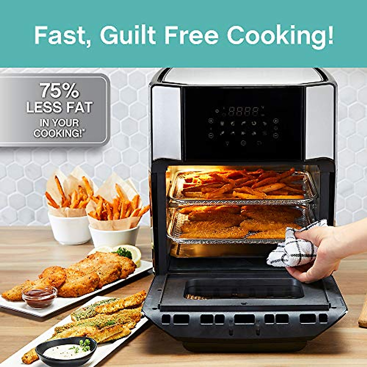 West Bend Air Fryer Oven 12.6-Quart Electric Air Fryer with 10 Digital Quick Menu Presets - Bake, Roast, Rotisserie, Dehydrate, Re-Heat, 1700-Watt, Black