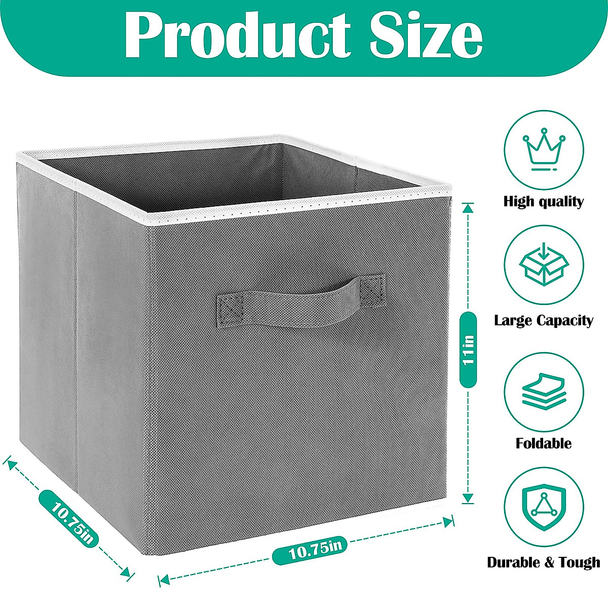 IJRPLM 8 Pack Storage Cubes,11 Inch Cube Storage Bins,Fabric Foldable Cube Baskets,Collapsible Storage Bins with Handles,Fabric Bins Storage Box For Shelf Organizing Clothes Closet Toys,Grey