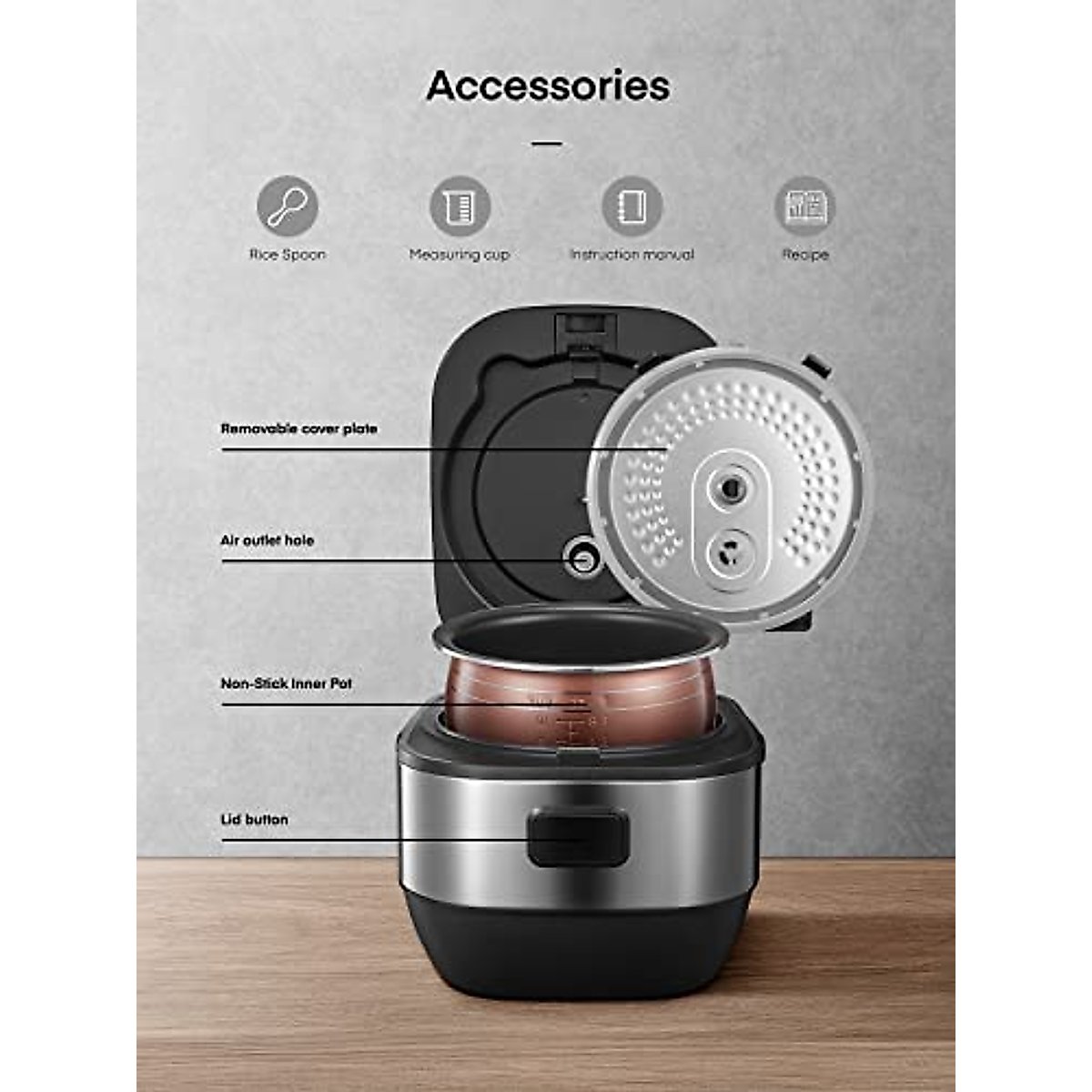 Rice Cooker, 10-Cups(Uncooked) Rice Maker, 4.5Qt Non-Stick Inner Pot, 12 in 1 Digital Electric Rice Cooker with 24 Hour Delay Timer&Auto Keep Warm Function, Recipe for Soup, Stew, Grain, Oatmeal