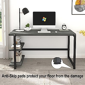 EXCEFUR Industrial Computer Desk with Shelves, 55 inch Rustic Wood and Metal Work Study Writing Table for Home Office, Grey