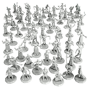 Townsfolk Mini Fantasy Figures Set- 64 Non Player Character NPC Miniatures - 1" Hex Nobility, Merchants, and More - Compatible with DND Dungeons Dragons, Pathfinder, RPG Tabletop-Games