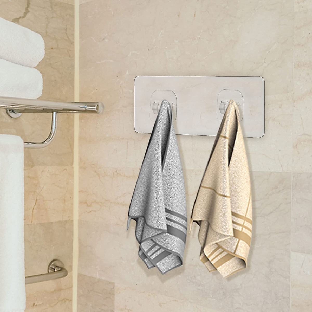 Prasacco 8 Pcs Adhesive Hooks Strong Shower Shelf Hooks Double Claw Wall Hooks Sticker Hooks for Shower Caddy Basket Kitchen Bathroom