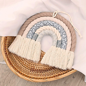 Rainbow Wall Hanging Tassels, Nordic Woven Rainbow Wall Hanging, Boho Decor Macrame Rainbow Wall Hanging for Baby Girls Kids Nursery Rooms,Modern Home Hanging,Brown Pattern Cloth（8.2x8.2 inches