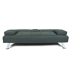 LTT Futon Sofa Bed, Futon Couch, Sleeper Dark Grey Fabric Folding Sofa Bed Dual-Purpose Multi-Functional