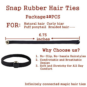 FEEZENT 10PCS High Elasticity Snap Hair Ties for Thick Hair Natural Curly Hair and Braids| Connectable Hair Rope | No Slip Adjustsble hairband for Puff Ponytail (10 Count -Pack of 1)
