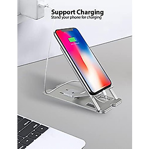 Cell Phone Stand, Portable Aluminum Phone Holder, Adjustable Phone Dock Cradle, Compatible with iPhone 13/12/11 Pro Max, Samsung Galaxy, Small Tablets(Silver)