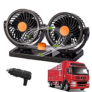 YYoomi 24V Car Fan, Electric Cooling Fan with 360 Degree Rotatable, Dual Head, Plug Into Cigarette Lighter, Automobile Vehicle Fan for Car Truck, SUV, RV, Boat