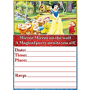 Set of 20 Snow White -Themed Happy Birthday Invitation Cards & Envelopes - Lightweight (240g), Postcard Style Invites for the Perfect Party Pack