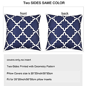cygnus 20x20 Inch Navy Blue and White Throw Pillow Covers Case Outdoor Waterproof Pillowcase for Patio Furniture Sunbrella Outside Set of 2