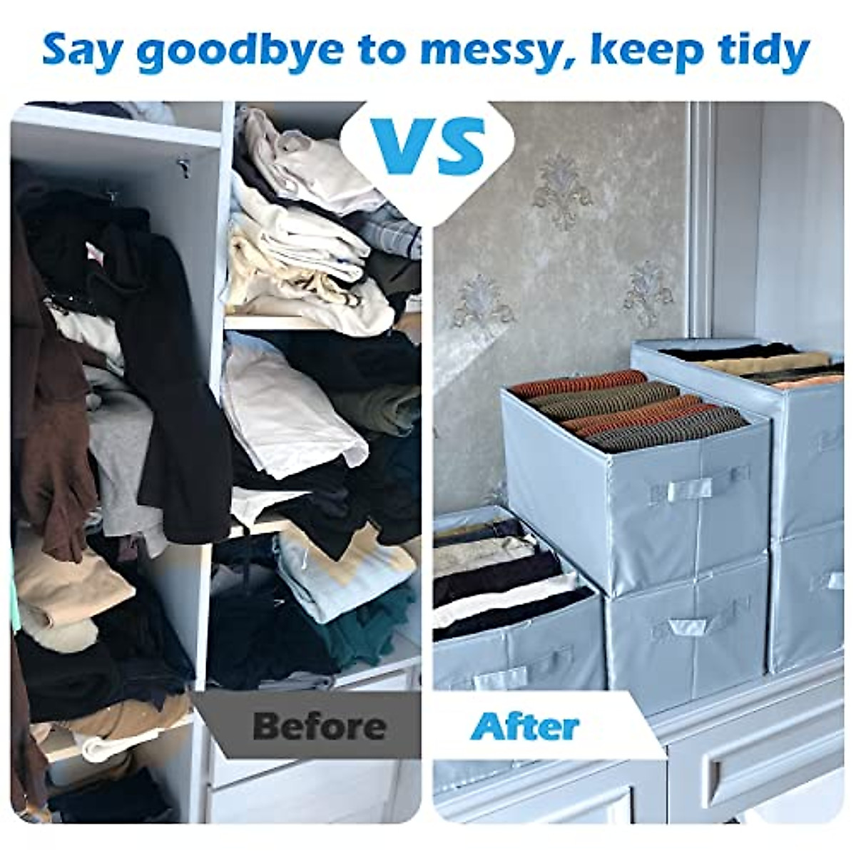 Extra Large Closet Drawer Clothing Jeans Organizer with Handle , Foldable Wardrobe Storage Box, Fabric Compartment Washable Clothes Pants Organizer for Sweater,Jeans,Hoodie,Sweatshirt by BEEYING